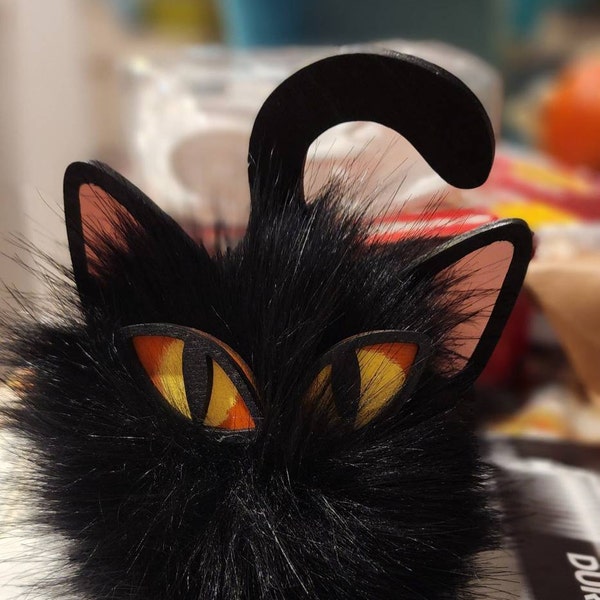 Black Halloween Pompom Cat / Halloween Decor / Pom-pom Cat / Fall Decor ...