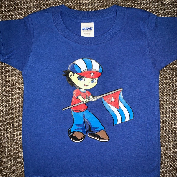 Cuba Cuban Cute Little Boy Holding Flag Country World Nation Map Sign ...