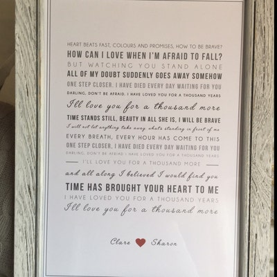 Christina Perri 'A Thousand Years' Song Lyrics Print Typographic Wall ...