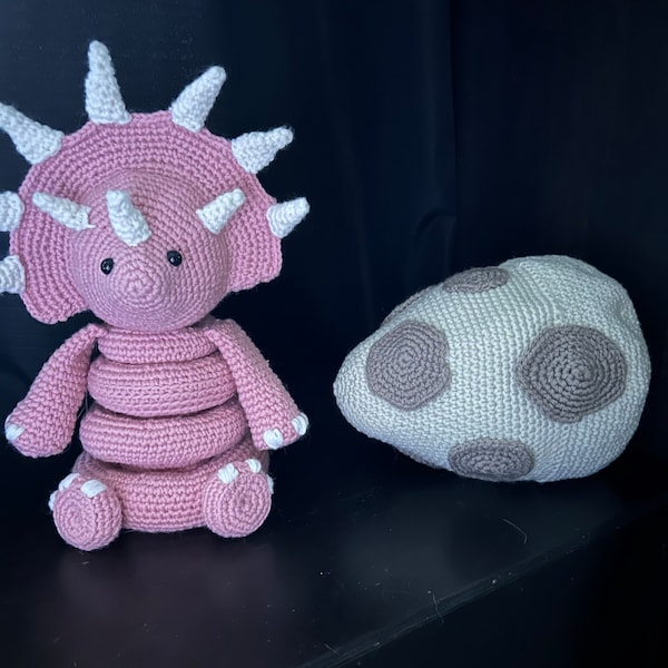 Baby Triceratops in the Egg Shell Stacking Toy Crochet Pattern, Amigurumi Dinosaur Nursery ...