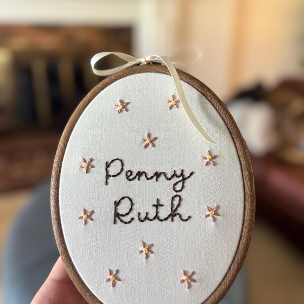 Hand Embroidered BUNTING BANNER Custom Name Hoop | Personalized Baby ...