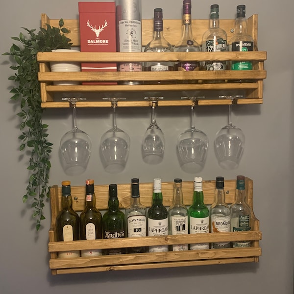 Handmade Bespoke Reclaimed Wooden Floating Gin Shelf and Bottle Rack ...