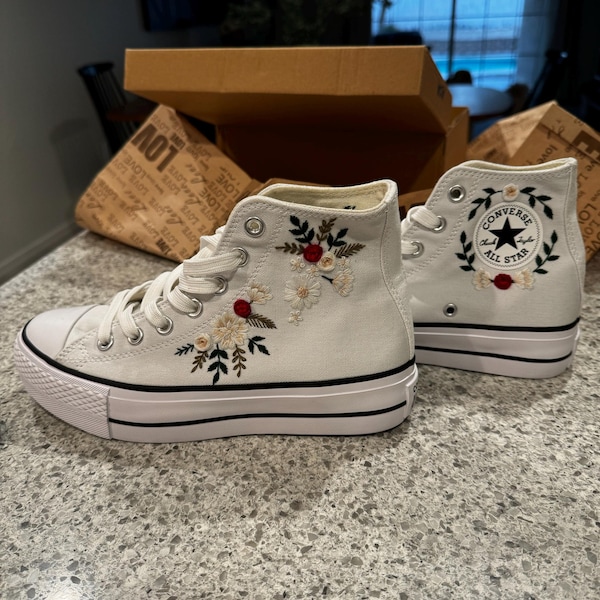 Embroidered Converse/ Wedding Converse Platform/custom Converse Pink ...