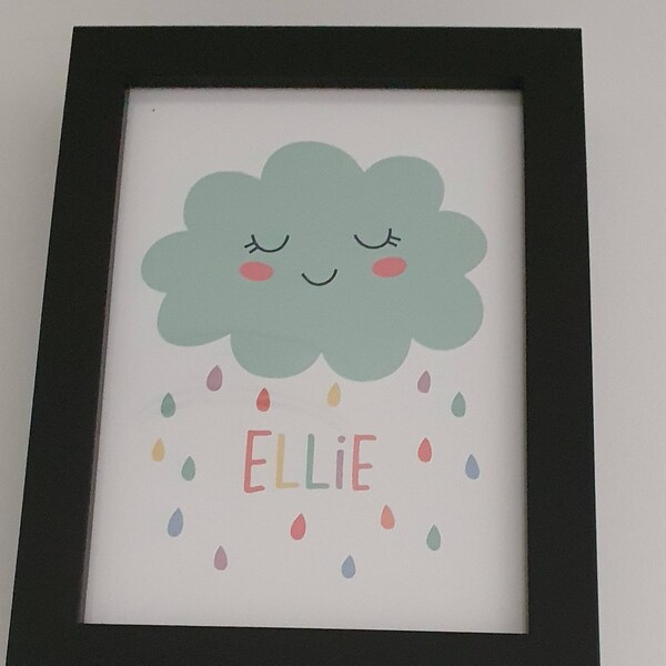 Rain Cloud Name Print Personalised New Baby Gift Rainbow Weather ...