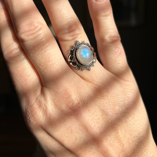 Genuine Rainbow Moonstone Ring, Moonstone Silver Ring, Moonstone Dainty ...