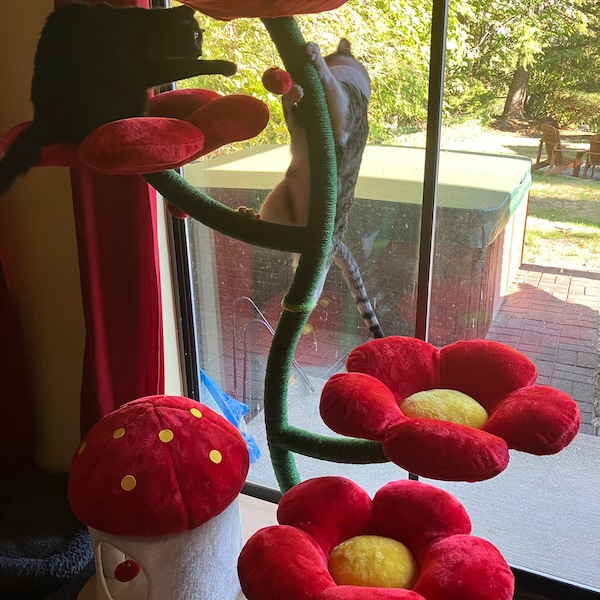 EDEN Wood Floral Cat Tree Tower, Wooden Cat Tower, Modern Cat Climbing ...