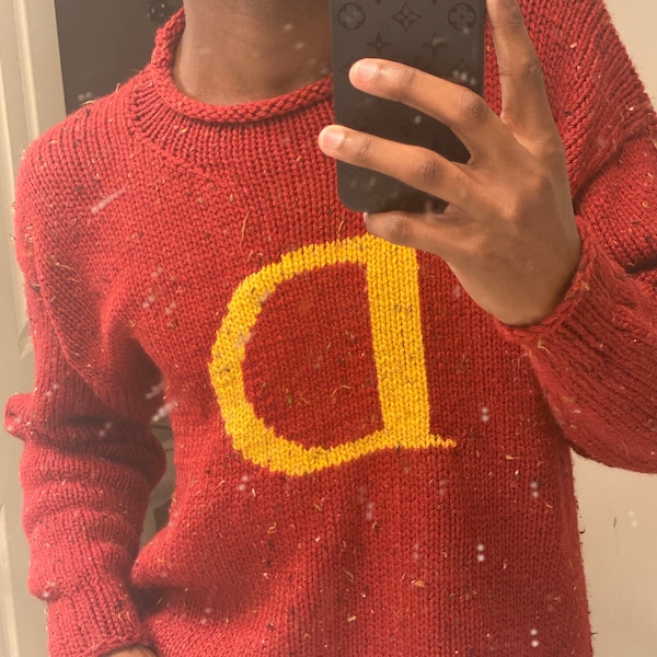 Adult and Child Monogram Sweater, Hand Knitted Tweed Letter Sweater ...