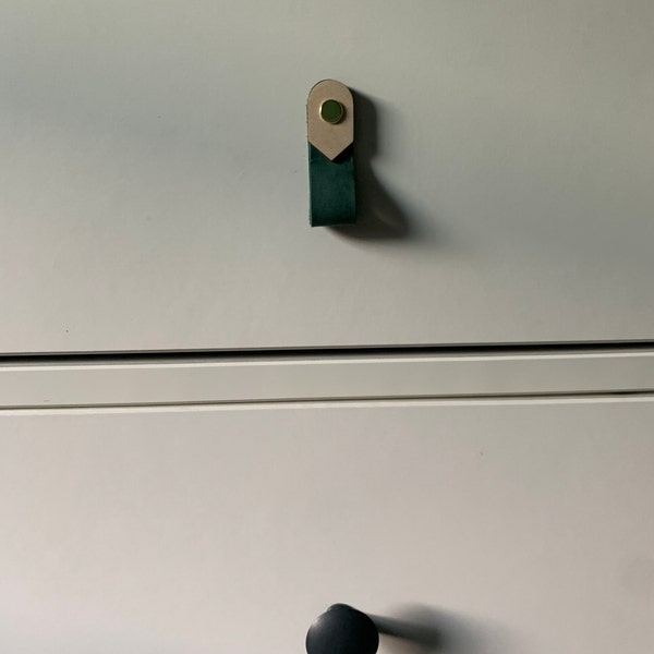 Green Leather and Wood Drawer Pulls, West Coast Modern Boho Drawer ...