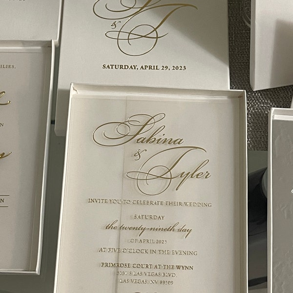 Elegant Acrylic Wedding Invitation With Rsvp, White Lettering Wedding ...