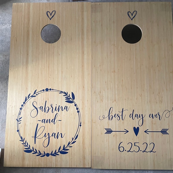 Personalized Wedding Wreath With Best Day Ever Corn Hole Board Decals Wedding Vinyl Decal Set ...