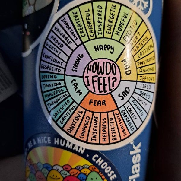 Feelings Wheel Sticker, Mental Health Vinyl Sticker, Emotions Wheel ...