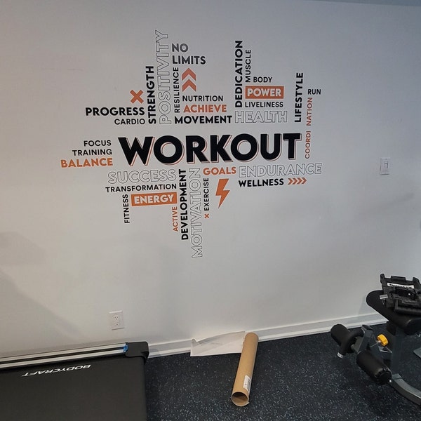 Workout Vinyl Gym Wall Decal Inspirational Words Gym Decal Fitness