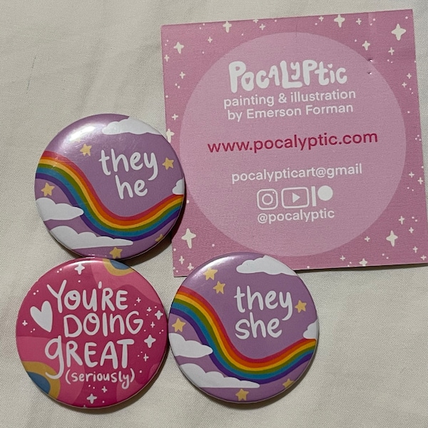 Pastel Pronoun Pins! Kawaii Aesthetic Pin Buttons - They/them, He/they ...