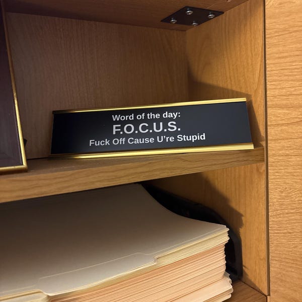 FOCUS Custom Engraved Desk Sign | Funny Boss Gag Gift Friend | Office ...