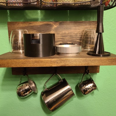 Floating Coffee Shelf With Cup Hooks - Etsy