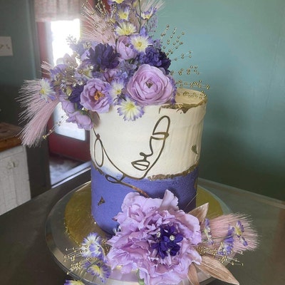 Line Art Lady Mirror Card Cake Charm Line Art Face Silhouette - Etsy UK