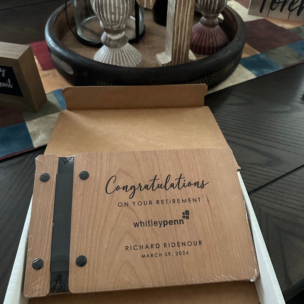 Personalized Retirement Book - Wooden Guest Book With Custom Engraved ...
