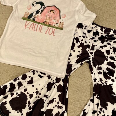 Girls Cow Pants, Cow Print Bell Bottoms, Cow Birthday Pants, Farm Theme ...