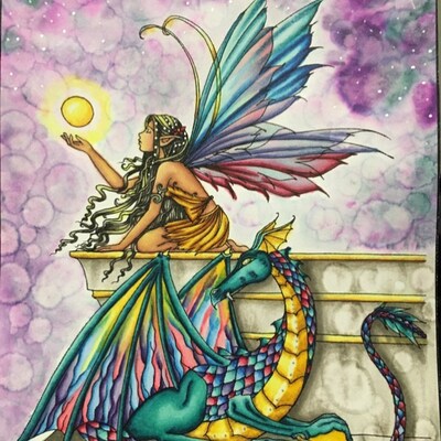 Kit and Clowder RESERVED Listing Dragon's Orbs Fairy Dragon Printable Adult Coloring Page Molly ...