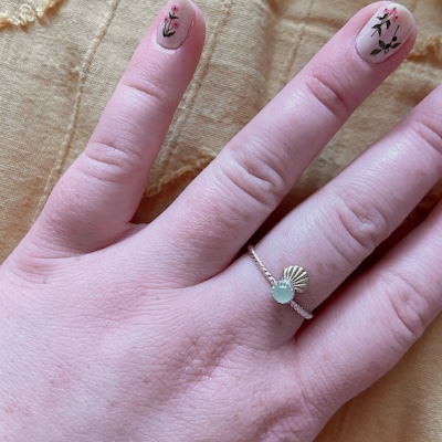 Pearl Ring, Shell Ring, Mermaid Ring, Sterling Silver Ring, Stacking Ring, Midi Ring, Stackable ...