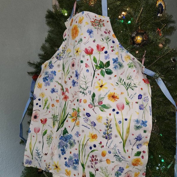 Floral Apron With Pocket. Botanical Kitchen Apron. Botanical Apron for ...