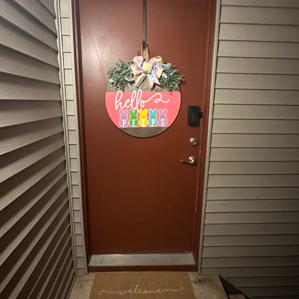 Happy Easter Front Door Decor | Easter Welcome Sign | Hello Peeps ...