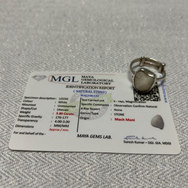 Natural Mach Mani Ring in Silver • Rare Fish Pearl Matsya Mani Gemstone ...