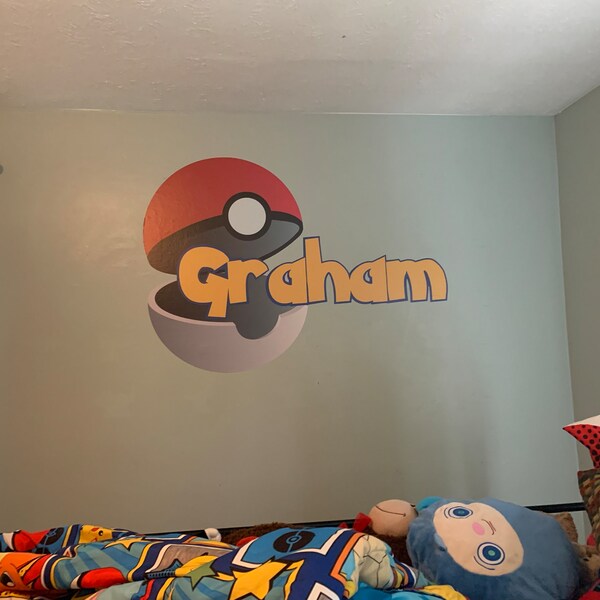 Pokeball Custom Name Wall Decal - Kids Wall Sticker - Poke Wall Decor ...