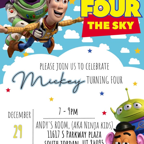 Editable Toy Story Digital Invite - Reach Four the Sky - Etsy