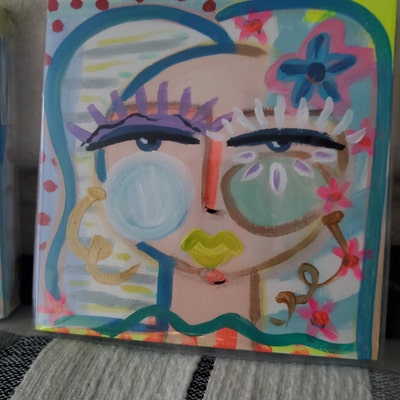 Green Abstract Face Art Woman Face Painting Original Art Woman Painting ...