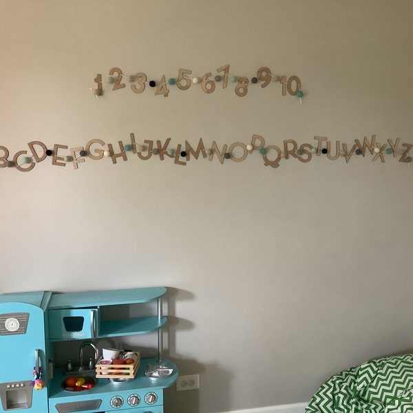 Alphabet Banner Wooden Alphabet Wall Decor Educational Decor Wooden ...