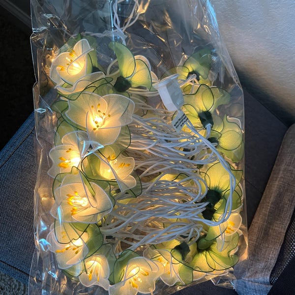Handmade White & Green Flower String Lights: Patio Wedding Decoration ...