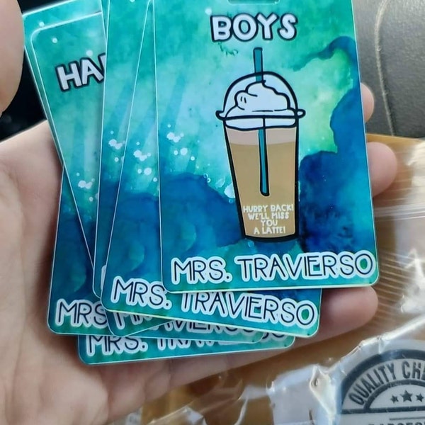 Coffee Theme Classroom Hall Passes for Teachers, Personalized, Set of ...