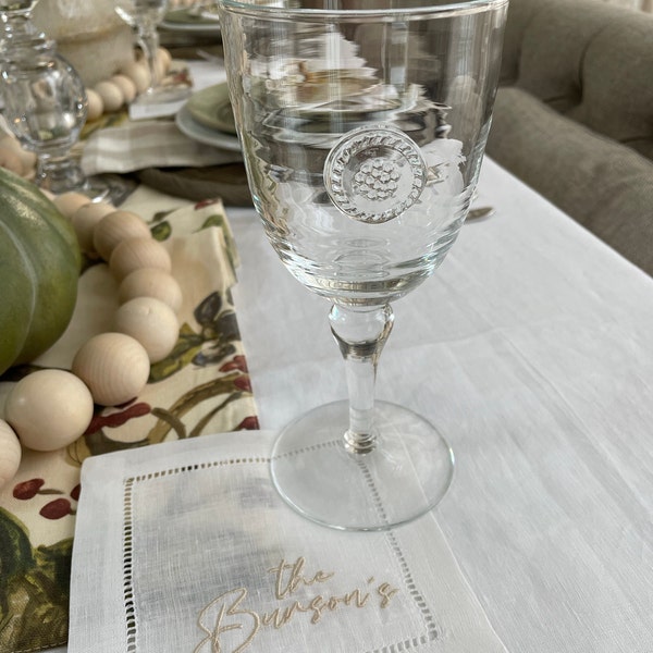 Embroidered Custom Logo Cocktail Linen Napkin, Monogram Linen Napkin ...
