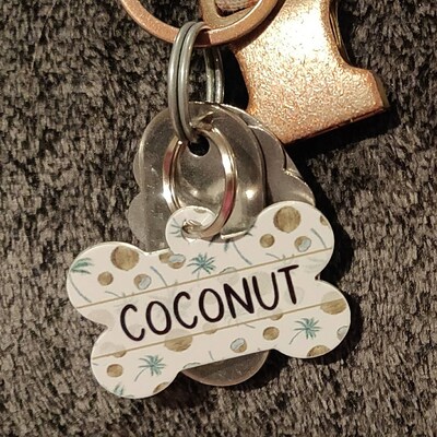Coconut Print Dog Tag, Summer ID Tag, Beach Dog Tag Double Sided ...