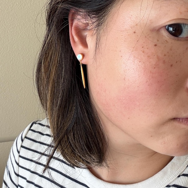 18K Gold Plated Ball Threader Earring: Sterling Silver Double Piercing ...