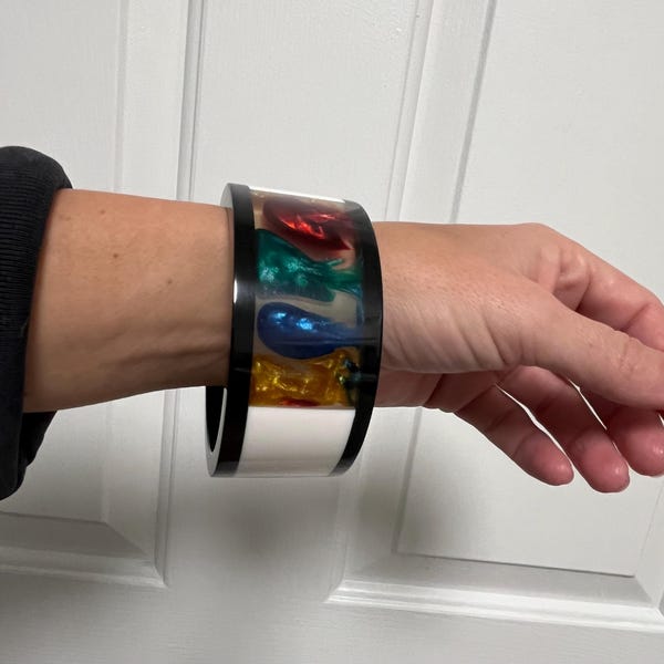 MOD Black & White Resin Smooth Bangle Bracelet Vintage Chunky Bangle ...