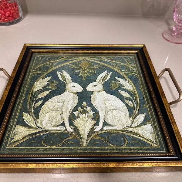 Two Rabbits Art Nouveau Style Decorative Tray With Brass Handles in 2 ...