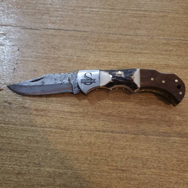 COPPER DAMASCUS HANDMADE Folding Knife, Copper Pocket Knife Ram Horn ...
