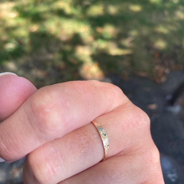 Original Solid Gold Sun Ring- Hand Stamped- Three Suns- Dainty Sunrise ...