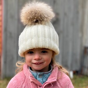 Adult Double Pom Pom Hat Matching Adult and Baby Real Fur Pom Pom Hat ...