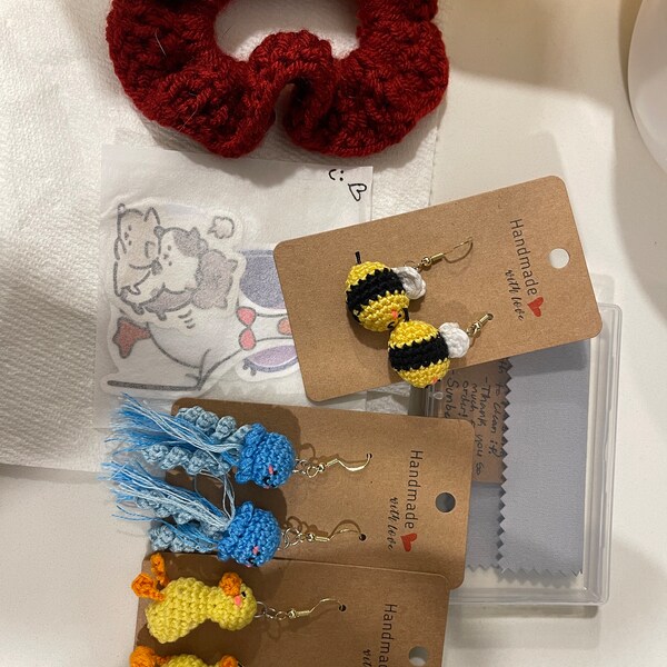 Mini Handmade Crochet Adventure Time Bee Earrings, Cute Crochet Bees ...