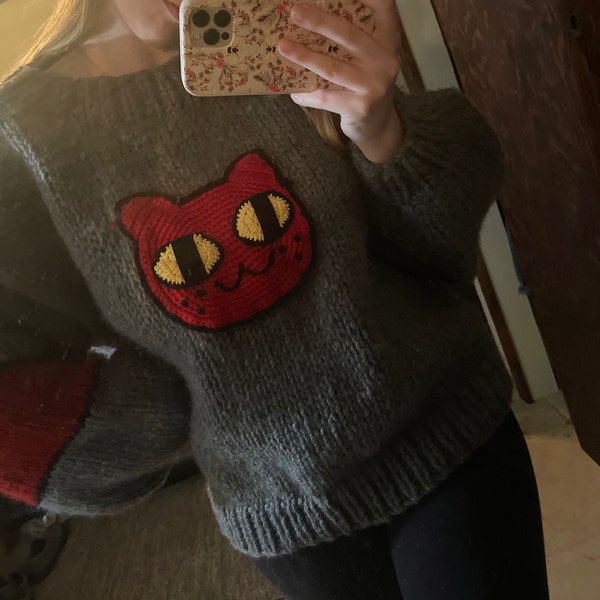 Marceline Sweater, Adventure Time Knit in Gray and Red, Handmade Gothic ...