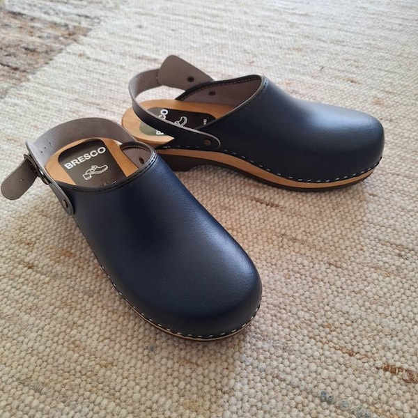 Swedish Wooden Clogs With Buckle From Flowers White Real Leather and ...