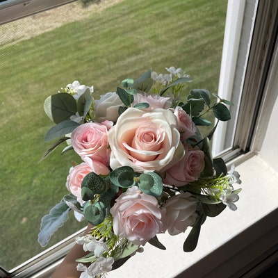 Dusty Pink Bridal Bouquet, Classic Wedding Rose Bouquet, Rustic Boho ...