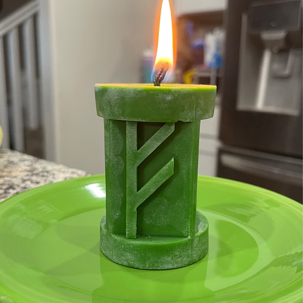 FEHU Runic GREEN Candle , Feoh, Home Altar, Beeswax, Candlestick ...
