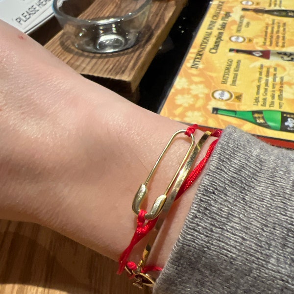 925 Safety Pin, Red String Bracelet, Paper Clip Bracelet, Minimal Gold ...