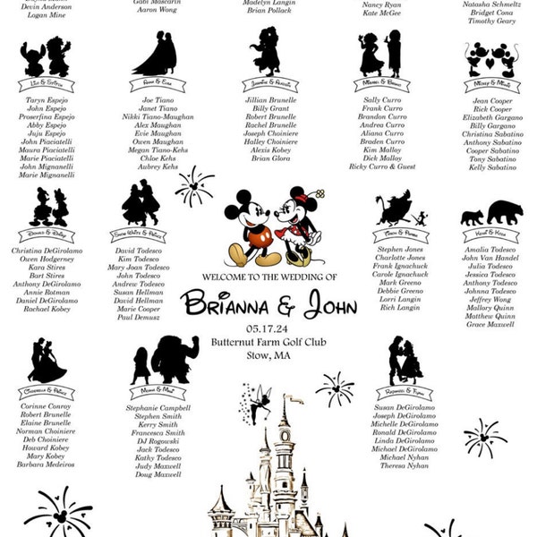 Mickey and Minnie Wedding Seating Chart, Disney Characters Seating Plan ...