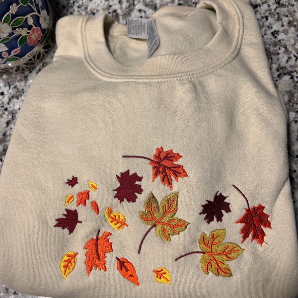 Embroidered Fall Leaves Crewneck, Cute Fall Foliage Sweatshirt, Autumn Leaves Embroidery ...