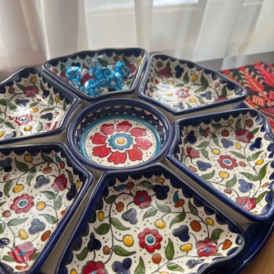 Palestinian Pottery Set of 3 Plates 21cm Green Olive Tree Branch ...